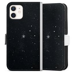 DeinDesign iPhone 12 Handy Klapph&uuml;lle Handyh&uuml;lle aus Kunst Leder wei&szlig; Flip Case Space Weltall Astronaut Sideflip mit Lasche