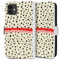 DeinDesign iPhone 11 Handy Klapph&uuml;lle Handyh&uuml;lle aus Kunst Leder wei&szlig; Flip Case Stripes Points Kunst Sideflip mit Lasche