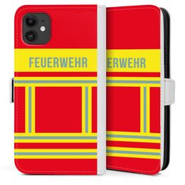 DeinDesign iPhone 11 Handy Klapph&uuml;lle Handyh&uuml;lle aus Kunst Leder wei&szlig; Flip Case Fire Fighters Life Saver Fire Fighter Sideflip mit Lasche