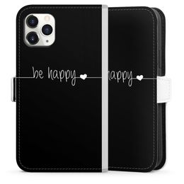 DeinDesign iPhone 11 Pro Handy Klapph&uuml;lle Handyh&uuml;lle aus Kunst Leder wei&szlig; Flip Case Happiness Sayings Statement Sideflip mit Lasche