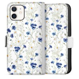 DeinDesign iPhone 12 Handy Klapph&uuml;lle Handyh&uuml;lle aus Kunst Leder wei&szlig; Flip Case Flowers Muster Flower Sideflip mit Lasche