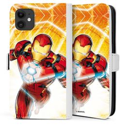 DeinDesign iPhone 11 Handy Klapph&uuml;lle Handyh&uuml;lle aus Kunst Leder wei&szlig; Flip Case Marvel Fire Iron Man Sideflip mit Lasche