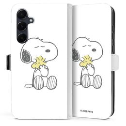 DeinDesign Galaxy A55 5G Handy Klapph&uuml;lle Handyh&uuml;lle aus Kunst Leder wei&szlig; Flip Case Snoopy Love Peanuts Sideflip mit Lasche