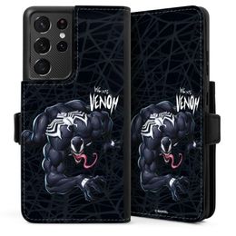 DeinDesign Galaxy S21 Ultra 5G Handy Klapph&uuml;lle Handyh&uuml;lle aus Kunst Leder schwarz Flip Case Marvel Venom Spiderman Sideflip mit Lasche