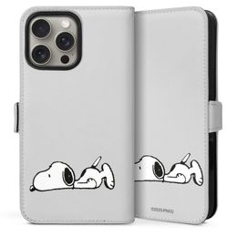 DeinDesign iPhone 16 Pro Handy Klapph&uuml;lle Handyh&uuml;lle aus Kunst Leder wei&szlig; Flip Case Official Licensed Product Snoopy Peanuts Sideflip mit Lasche