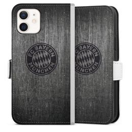 DeinDesign iPhone 12 Handy Klapph&uuml;lle Handyh&uuml;lle aus Kunst Leder wei&szlig; Flip Case Fcb Metallic Look Fc Bayern M&uuml;nchen Sideflip mit Lasche