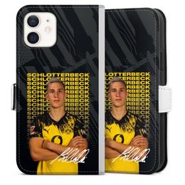 DeinDesign iPhone 12 Handy Klapph&uuml;lle Handyh&uuml;lle aus Kunst Leder wei&szlig; Flip Case Borussia Dortmund Nico Schlotterbeck Bvb Sideflip mit Lasche
