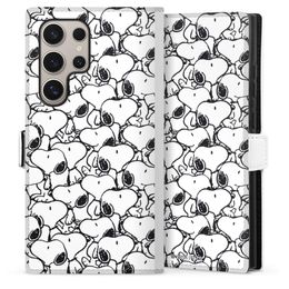 DeinDesign Galaxy S24 Ultra Handy Klapph&uuml;lle Handyh&uuml;lle aus Kunst Leder wei&szlig; Flip Case Peanuts Snoopy Muster Sideflip mit Lasche
