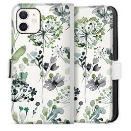 DeinDesign iPhone 12 Handy Klapph&uuml;lle Handyh&uuml;lle aus Kunst Leder wei&szlig; Flip Case Eukalyptus Water Colour Flowers Sideflip mit Lasche