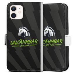 DeinDesign iPhone 12 Handy Klapph&uuml;lle Handyh&uuml;lle aus Kunst Leder wei&szlig; Flip Case Horse Borussia M&ouml;nchengladbach Official Licensed Product Sideflip mit Lasche