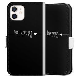 DeinDesign iPhone 12 Handy Klapph&uuml;lle Handyh&uuml;lle aus Kunst Leder wei&szlig; Flip Case Happiness Statement Sayings Sideflip mit Lasche