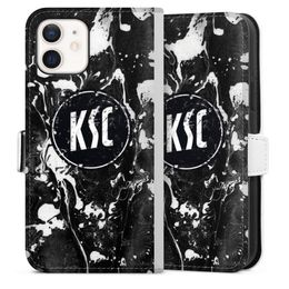 DeinDesign iPhone 12 Handy Klapph&uuml;lle Handyh&uuml;lle aus Kunst Leder wei&szlig; Flip Case Karlsruher Sc Ksc Official Licensed Product Sideflip mit Lasche