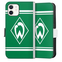 DeinDesign iPhone 12 Handy Klapph&uuml;lle Handyh&uuml;lle aus Kunst Leder wei&szlig; Flip Case Official Licensed Product Logo Sv Werder Bremen Sideflip mit Lasche