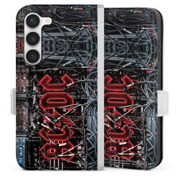 DeinDesign Galaxy S23 Handy Klapph&uuml;lle Handyh&uuml;lle aus Kunst Leder wei&szlig; Flip Case Merchandise Acdc Official Licensed Product Sideflip mit Lasche