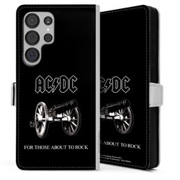 DeinDesign Galaxy S25 Ultra Handy Klapph&uuml;lle Handyh&uuml;lle aus Kunst Leder wei&szlig; Flip Case Music Acdc Merchandise Sideflip mit Lasche