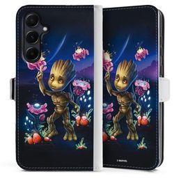 DeinDesign Galaxy A35 5G Handy Klapph&uuml;lle Handyh&uuml;lle aus Kunst Leder wei&szlig; Flip Case Baby Groot Marvel Guardians Of The Galaxy Sideflip mit Lasche