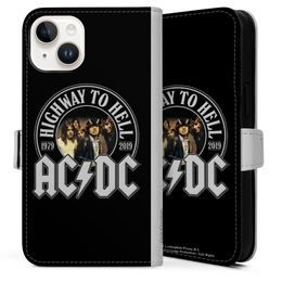 DeinDesign iPhone 14 Handy Klapph&uuml;lle Handyh&uuml;lle aus Kunst Leder wei&szlig; Flip Case Acdc Official Licensed Product Rock Sideflip mit Lasche