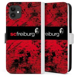 DeinDesign iPhone 11 Handy Klapph&uuml;lle Handyh&uuml;lle aus Kunst Leder wei&szlig; Flip Case Official Licensed Product Sc Freiburg Logo Sideflip mit Lasche