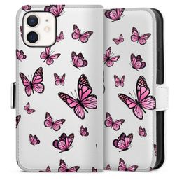 DeinDesign iPhone 12 Handy Klapph&uuml;lle Handyh&uuml;lle aus Kunst Leder wei&szlig; Flip Case Butterfly Motiv Ohne Hintergrund Muster Sideflip mit Lasche