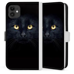 DeinDesign iPhone 11 Handy Klapph&uuml;lle Handyh&uuml;lle aus Kunst Leder wei&szlig; Flip Case Eye Cat Black Sideflip mit Lasche