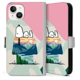 DeinDesign iPhone 14 Handy Klapph&uuml;lle Handyh&uuml;lle aus Kunst Leder wei&szlig; Flip Case Official Licensed Product Peanuts Snoopy Sideflip mit Lasche