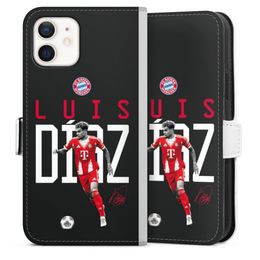 DeinDesign iPhone 12 Handy Klapph&uuml;lle Handyh&uuml;lle aus Kunst Leder wei&szlig; Flip Case Fc Bayern M&uuml;nchen Official Licensed Product Luis Diaz Sideflip mit Lasche