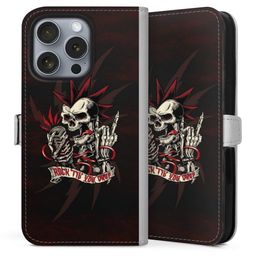 DeinDesign iPhone 16 Pro Max Handy Klapph&uuml;lle Handyh&uuml;lle aus Kunst Leder wei&szlig; Flip Case Totenkopf Music Rock Sideflip mit Lasche