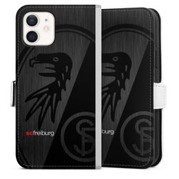 DeinDesign iPhone 12 Handy Klapph&uuml;lle Handyh&uuml;lle aus Kunst Leder wei&szlig; Flip Case Sc Freiburg Metallic Look Official Licensed Product Sideflip mit Lasche