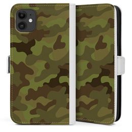 DeinDesign iPhone 11 Handy Klapph&uuml;lle Handyh&uuml;lle aus Kunst Leder wei&szlig; Flip Case Camouflage Tarnmuster Army Sideflip mit Lasche
