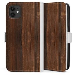 DeinDesign iPhone 11 Handy Klapph&uuml;lle Handyh&uuml;lle aus Kunst Leder wei&szlig; Flip Case Wood Nut Tree Wooden Look Sideflip mit Lasche