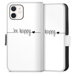DeinDesign iPhone 12 Handy Klapph&uuml;lle Handyh&uuml;lle aus Kunst Leder wei&szlig; Flip Case Statement Happiness Sayings Sideflip mit Lasche