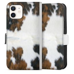 DeinDesign iPhone 12 Handy Klapph&uuml;lle Handyh&uuml;lle aus Kunst Leder wei&szlig; Flip Case Cow Fur Cow Skin Sideflip mit Lasche