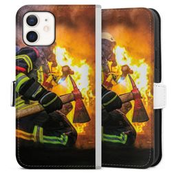 DeinDesign iPhone 12 Handy Klapph&uuml;lle Handyh&uuml;lle aus Kunst Leder wei&szlig; Flip Case Life Saver Fire Fighters Fire Sideflip mit Lasche