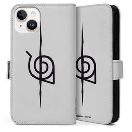 DeinDesign iPhone 14 Handy Klapph&uuml;lle Handyh&uuml;lle aus Kunst Leder wei&szlig; Flip Case Konoha Sasuke Naruto Shippuden Sideflip mit Lasche