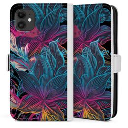 DeinDesign iPhone 11 Handy Klapph&uuml;lle Handyh&uuml;lle aus Kunst Leder wei&szlig; Flip Case Colourful Flowers Neon Sideflip mit Lasche