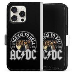DeinDesign iPhone 15 Pro Handy Klapph&uuml;lle Handyh&uuml;lle aus Kunst Leder wei&szlig; Flip Case Acdc Official Licensed Product Rock Sideflip mit Lasche