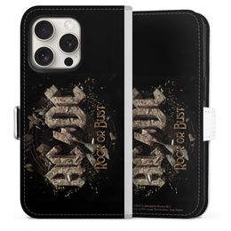 DeinDesign iPhone 15 Pro Handy Klapph&uuml;lle Handyh&uuml;lle aus Kunst Leder wei&szlig; Flip Case Rock Or Bust Official Licensed Product Acdc Sideflip mit Lasche