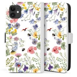 DeinDesign iPhone 11 Handy Klapph&uuml;lle Handyh&uuml;lle aus Kunst Leder wei&szlig; Flip Case Flowers Bee Muster Sideflip mit Lasche