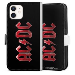 DeinDesign iPhone 12 Handy Klapph&uuml;lle Handyh&uuml;lle aus Kunst Leder wei&szlig; Flip Case Acdc Merchandise Logo Sideflip mit Lasche