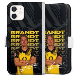DeinDesign iPhone 12 Handy Klapph&uuml;lle Handyh&uuml;lle aus Kunst Leder wei&szlig; Flip Case Julian Brandt Bvb Borussia Dortmund Sideflip mit Lasche