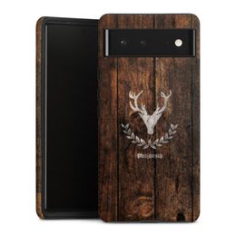 DeinDesign Google Pixel 6 Handy Panzer Handyh&uuml;lle robuste Outdoor H&uuml;lle Schutzh&uuml;lle matt Wooden Look Deer Wood Tough Case