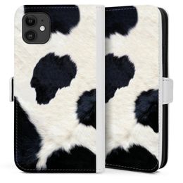 DeinDesign iPhone 11 Handy Klapph&uuml;lle Handyh&uuml;lle aus Kunst Leder wei&szlig; Flip Case Animal Look Animal Print Cow Skin Sideflip mit Lasche