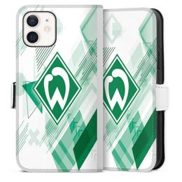 DeinDesign iPhone 12 Handy Klapph&uuml;lle Handyh&uuml;lle aus Kunst Leder wei&szlig; Flip Case Muster Official Licensed Product Sv Werder Bremen Sideflip mit Lasche