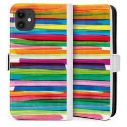 DeinDesign iPhone 11 Handy Klapph&uuml;lle Handyh&uuml;lle aus Kunst Leder wei&szlig; Flip Case Water Colour Stripes Colourful Sideflip mit Lasche