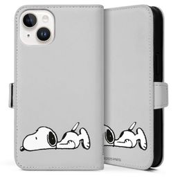 DeinDesign iPhone 14 Handy Klapph&uuml;lle Handyh&uuml;lle aus Kunst Leder wei&szlig; Flip Case Official Licensed Product Snoopy Peanuts Sideflip mit Lasche