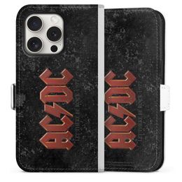 DeinDesign iPhone 15 Pro Handy Klapph&uuml;lle Handyh&uuml;lle aus Kunst Leder wei&szlig; Flip Case Acdc Logo Merchandise Sideflip mit Lasche