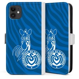 DeinDesign iPhone 11 Handy Klapph&uuml;lle Handyh&uuml;lle aus Kunst Leder wei&szlig; Flip Case Merchandise Msv Duisburg Zebra Sideflip mit Lasche