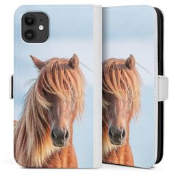 DeinDesign iPhone 11 Handy Klapph&uuml;lle Handyh&uuml;lle aus Kunst Leder wei&szlig; Flip Case Animals Animal Look Horse Sideflip mit Lasche