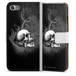 DeinDesign iPhone SE (2020) Handy Klapph&uuml;lle Handyh&uuml;lle aus Kunst Leder wei&szlig; Flip Case Gothic Skulls Skull Sideflip mit Lasche