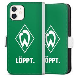 DeinDesign iPhone 12 Handy Klapph&uuml;lle Handyh&uuml;lle aus Kunst Leder wei&szlig; Flip Case Official Licensed Product Statement Sv Werder Bremen Sideflip mit Lasche